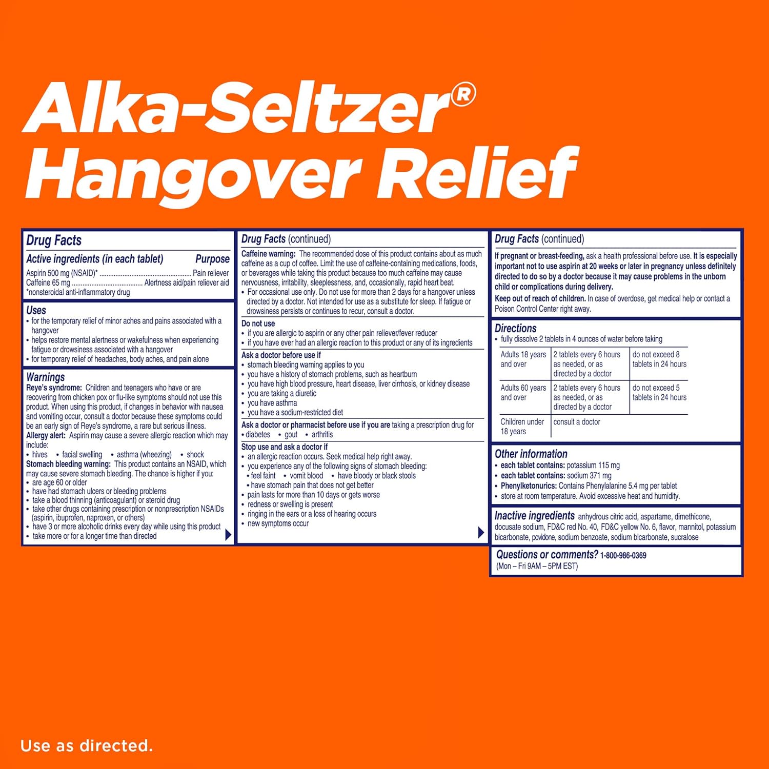 Alka-Seltzer Hangover Relief Effervescent Tablets - Orange Fizz, 20ct ...