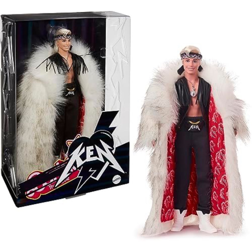 Barbie the Movie Ken Doll (Big Faux Fur Coat & Black Fringe Vest with ...