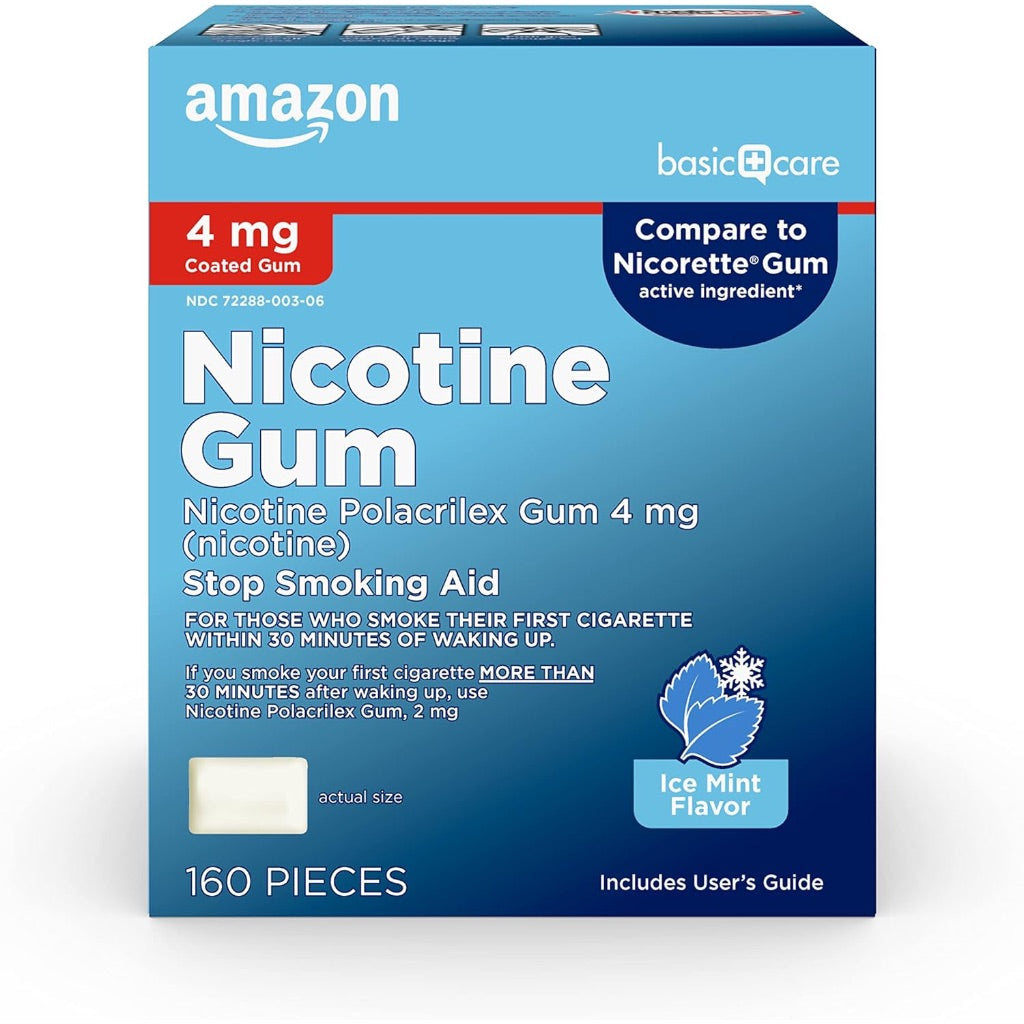 Amazon Basic Care Coated Nicotine Polacrilex Gum 4 mg - Ice Mint, 160 ...