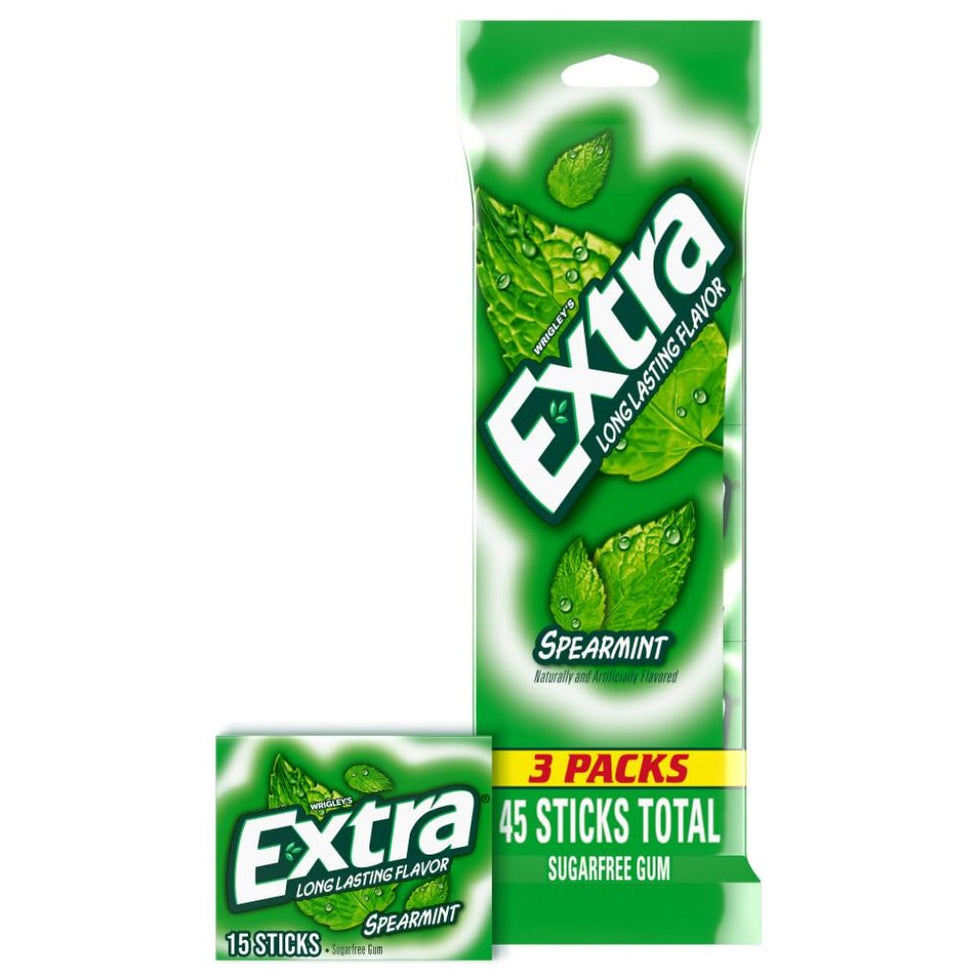 EXTRA Sugar Free Chewing Gum - Spearmint, 3 Pack Bulk Gum (45 Sticks T ...